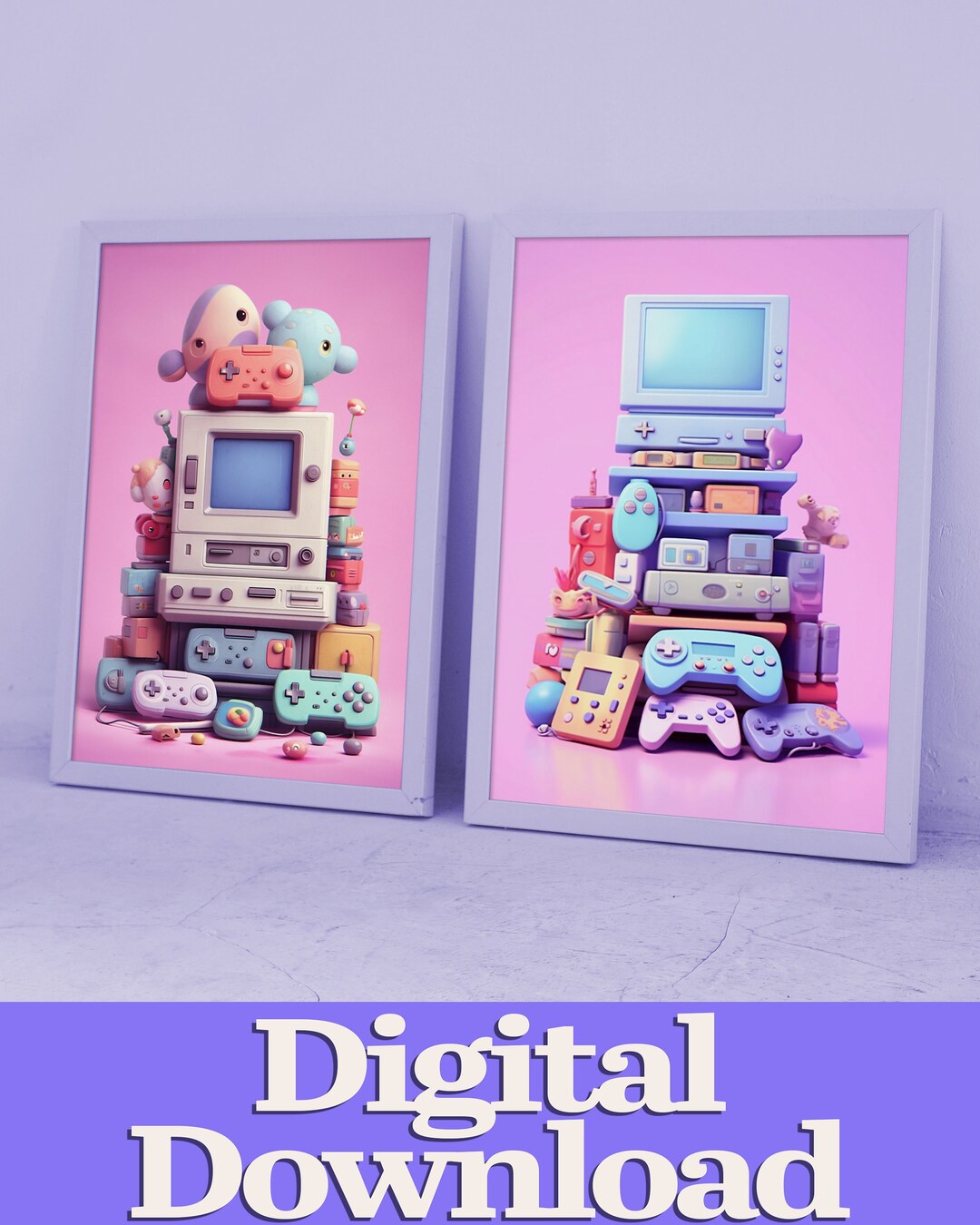 Pastel Playtime: Retro Console Art Prints (set of 2) | High Quality ...