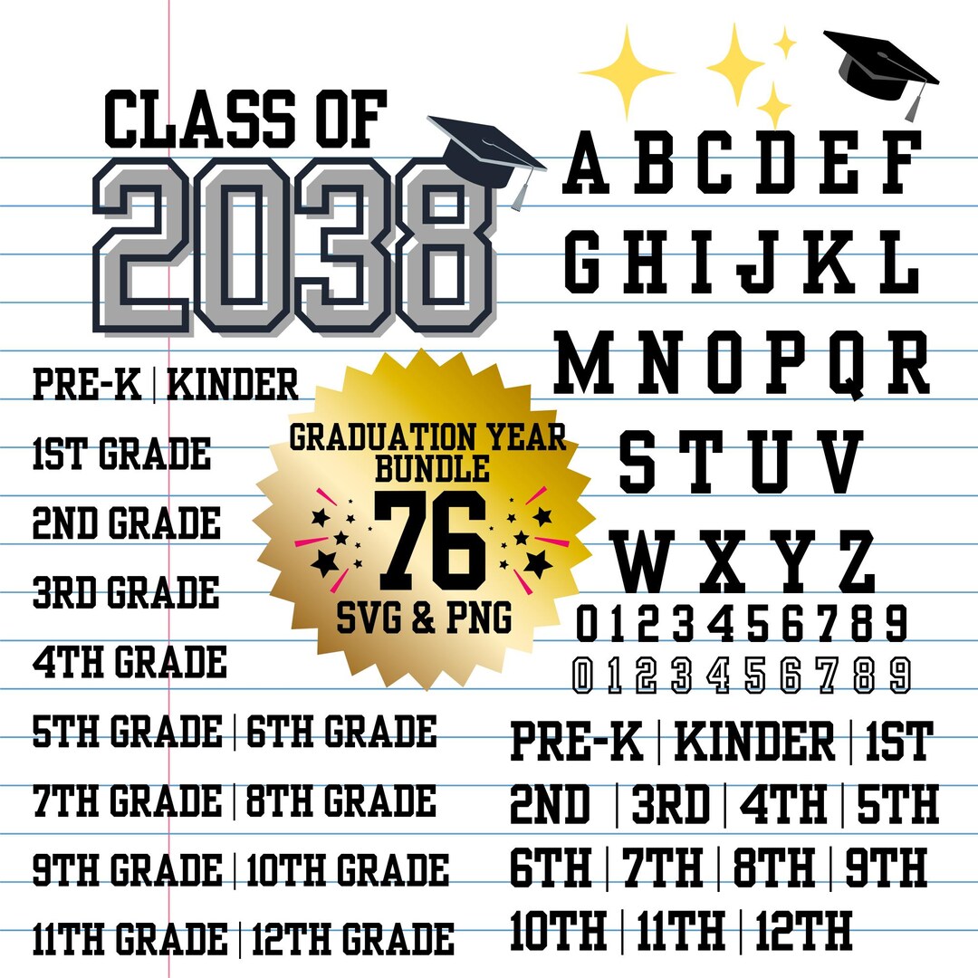 Graduation Year Bundle | PNG |SVG | Class of 2038 | Back to School PNG ...