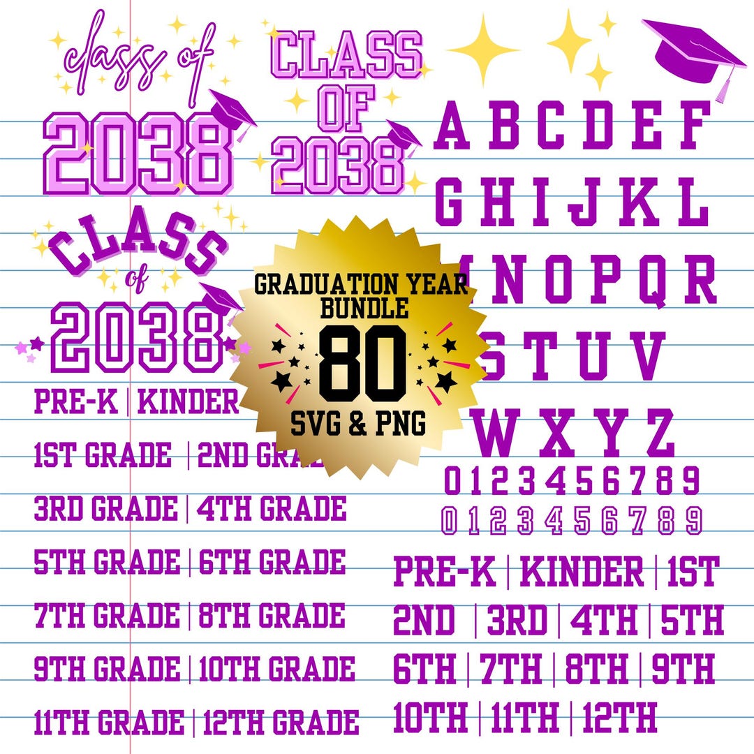 Graduation Year Bundle | PNG |SVG | Class of 2038 | Back to School PNG ...