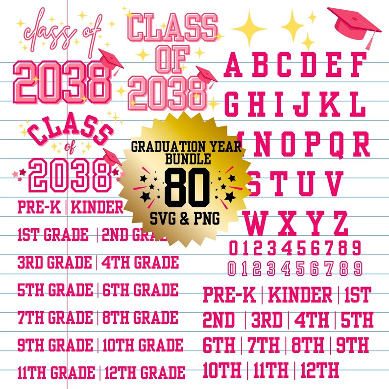 Graduation Year Bundle | PNG |SVG | Class of 2038 | Back to School PNG ...