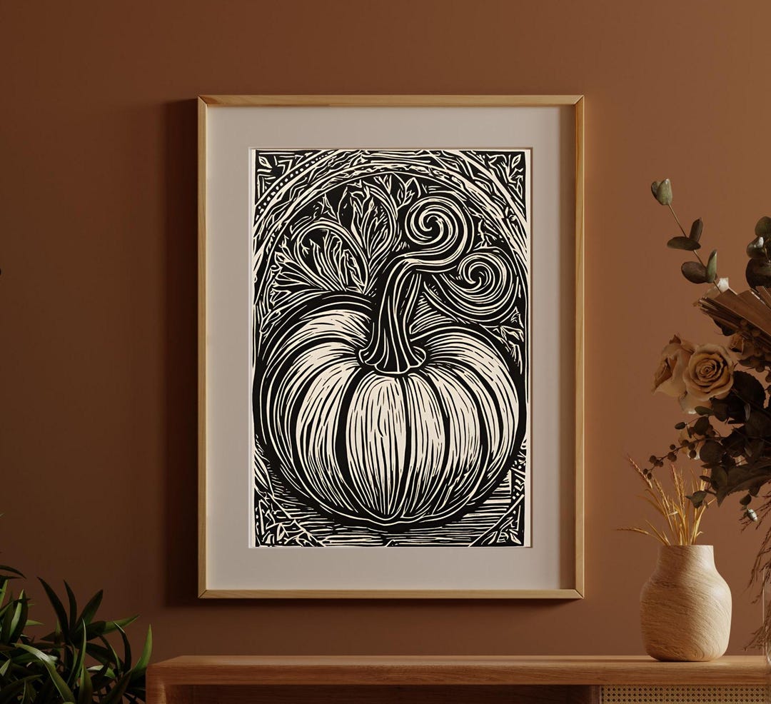 Printable Linocut Pumpkin Print, Fall Art, Gallery Wall, Printable Art ...