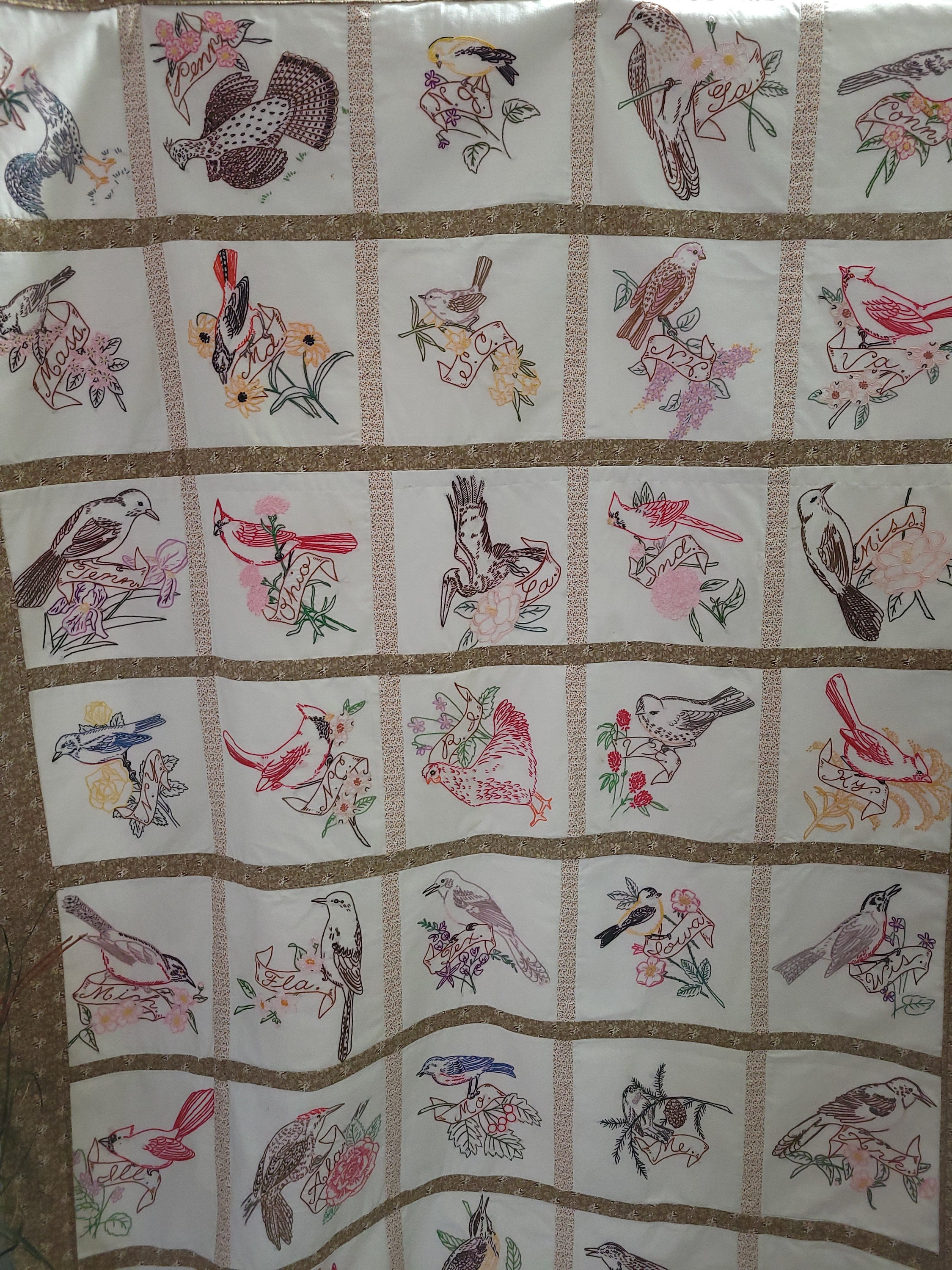 Hand Embroidered 50 State Birds & Flowers Quilt - Etsy