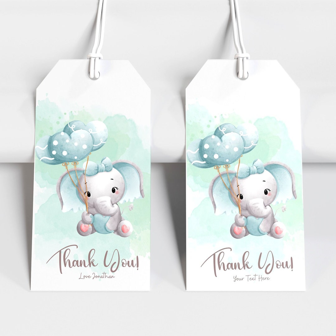 EDITABLE Elephant First Birthday Favor Tag, Printable Elephant Favor ...