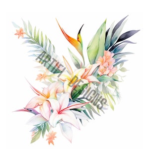 Watercolor Tropical Flowers Clip Art, Summer Floral, Wedding Clip Art ...