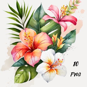 Watercolor Tropical Flowers Clip Art, Summer Floral, Wedding Clip Art ...
