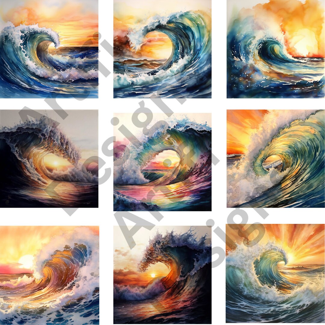 Wave Sunset Png Clipart, Watercolor Beach, Digital Download, Colorful ...