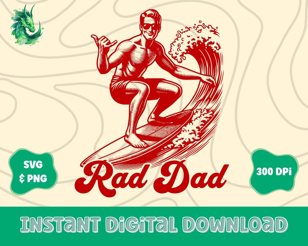 Rad Dad, SVG PNG File, Trendy Vintage Retro Beach Bum Surfing Fathers ...