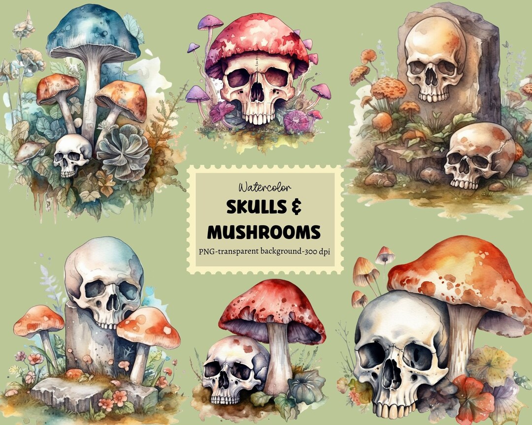 40 Skull and Mushrooms PNG , Skull Clipart, Dark Academia Decor, Skull ...