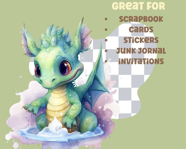 24 PNG Watercolor Baby Dragon Clipart Bundle, Fantasy Fairy Tale Baby ...