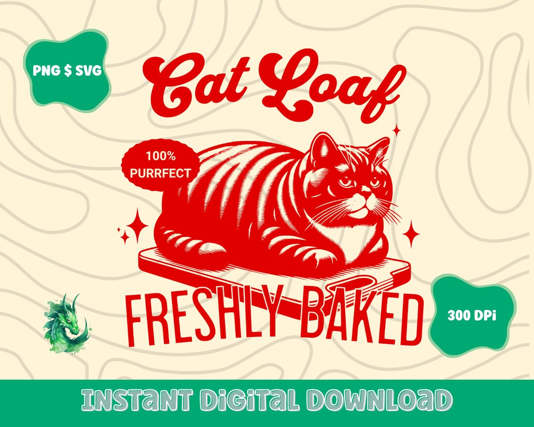 Cat Loaf Funny Cat, SVG PNG File, Trendy Vintage Retro Art Cat Lover ...