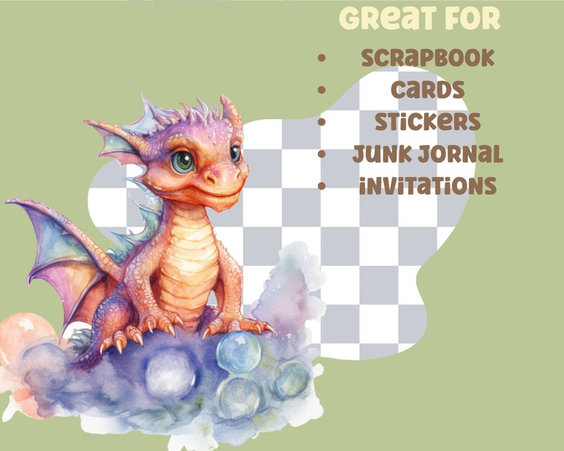 24 PNG Watercolor Baby Dragon Clipart Bundle, Fantasy Fairy Tale Baby ...