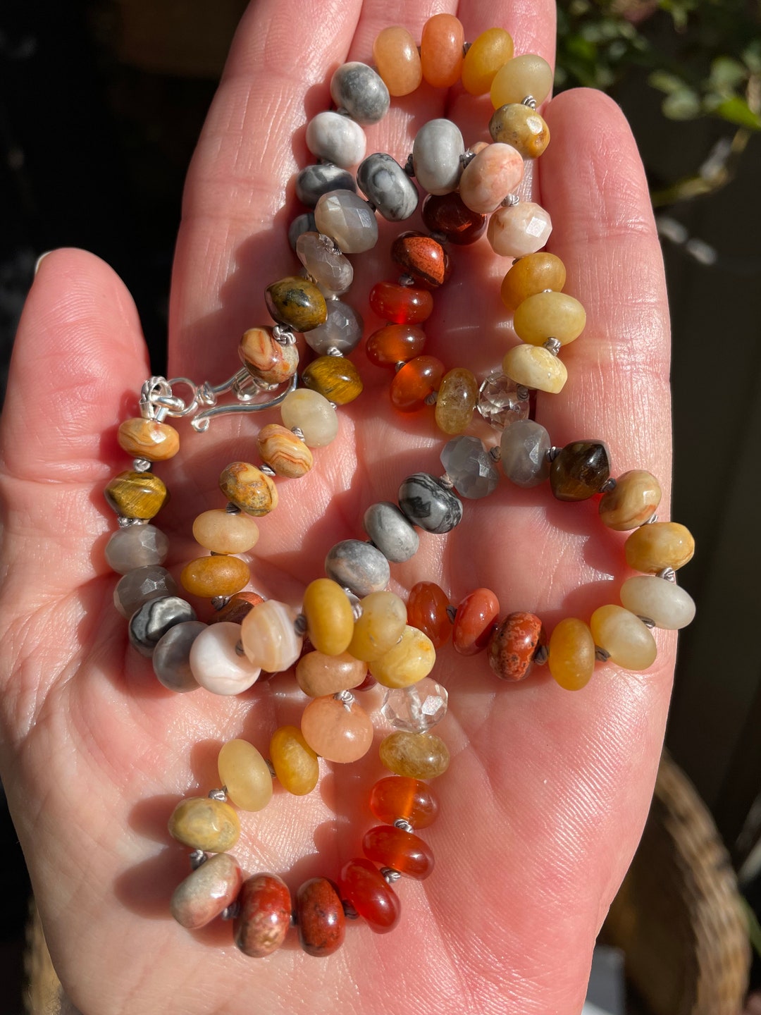 Desert Earth Gemstones Hand Knotted on Silk Necklace Gemy Candy Ombré ...