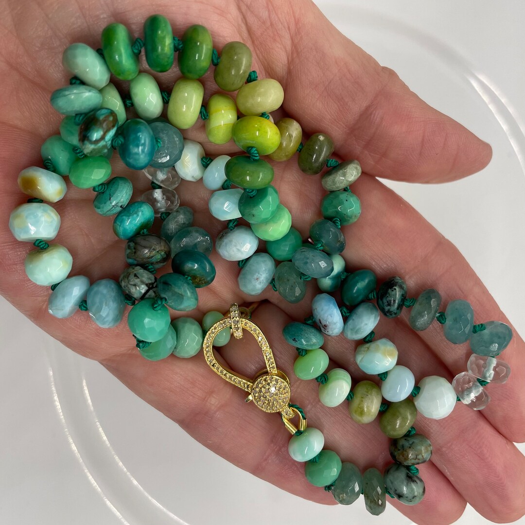 Caribbean Blue/green Gemstones Hand Knotted on Silk With Gold Plated ...