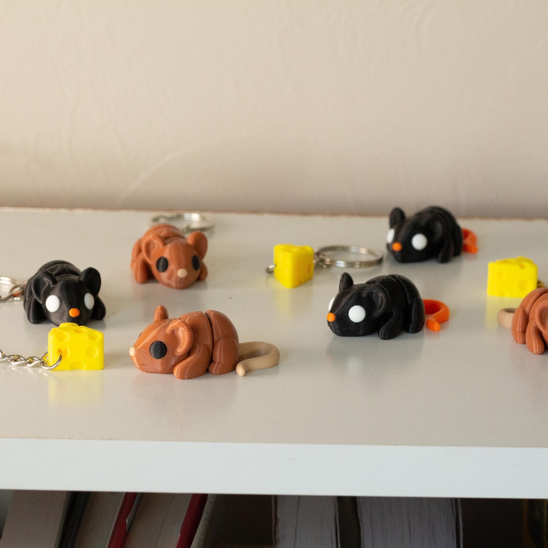Articulated Tiny Mice and Cheese Keychains, 3D Printed, Designed by ...