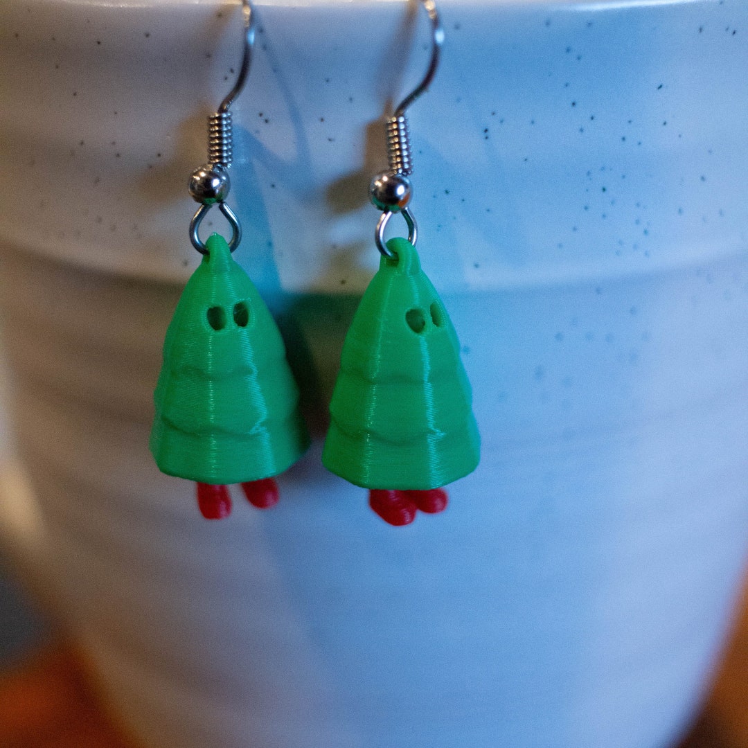 Christmas Tree Earrings, 3D Printed, With Feet, Designed by ZOU3D - Etsy