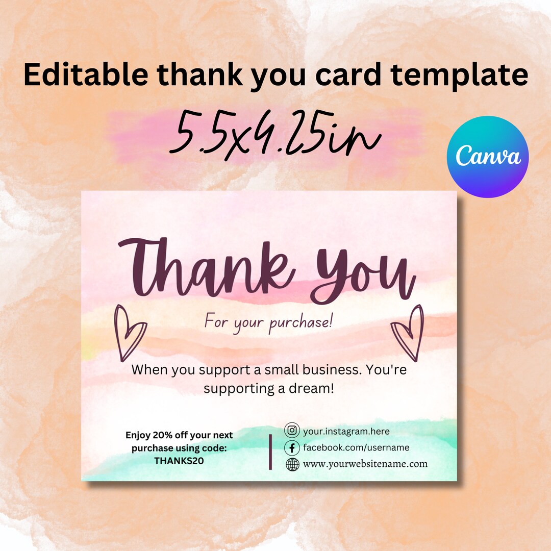 Electronic Thank You Cards, Printable Thank You Card, Small Business ...