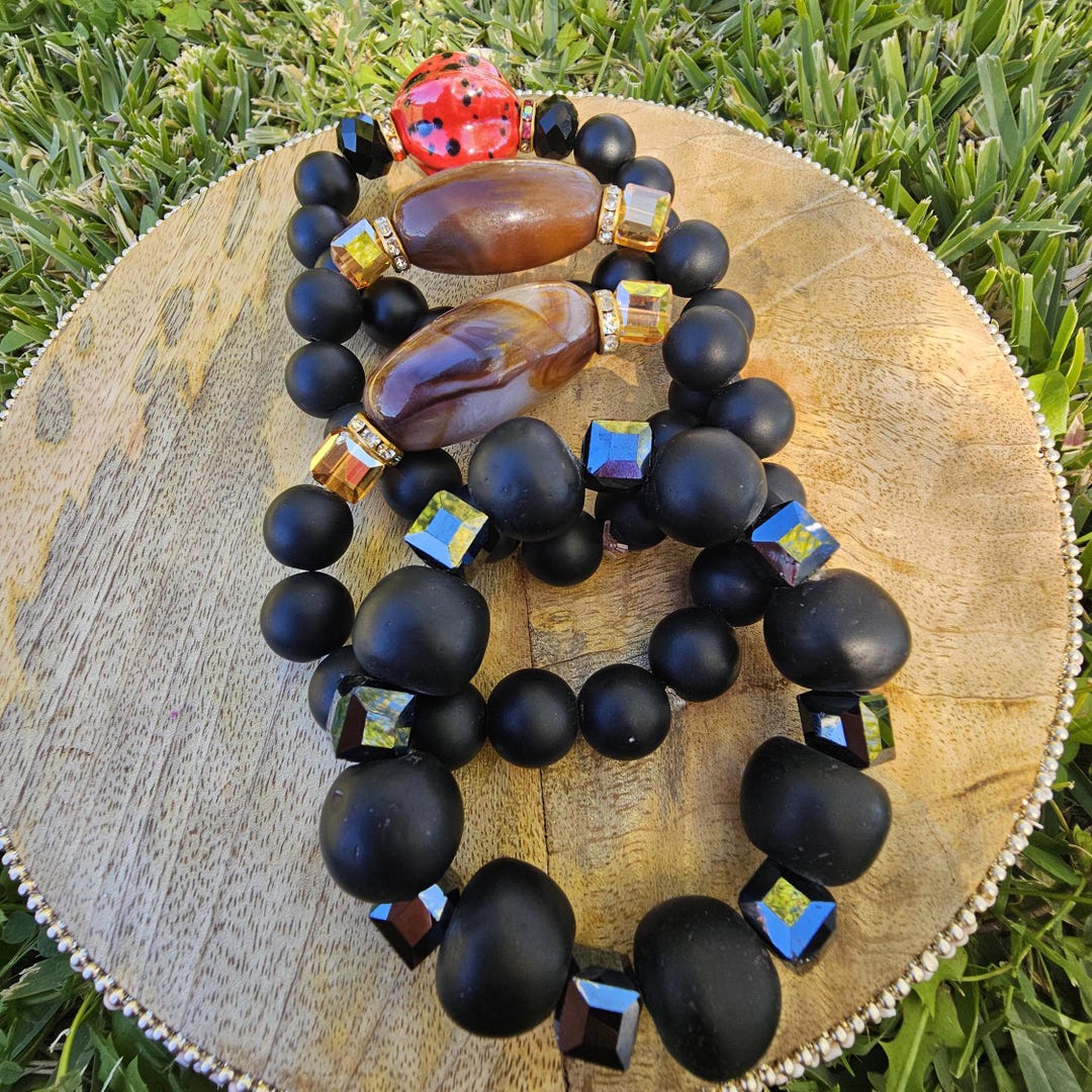 Black Onyx Beaded Bracelet for Men: African Krobo Style - Etsy