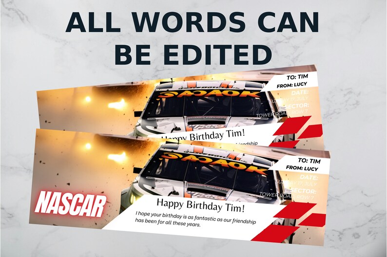 Editable NASCAR Birthday Reveal Car Race Gift Template. Nascar Keepsake ...