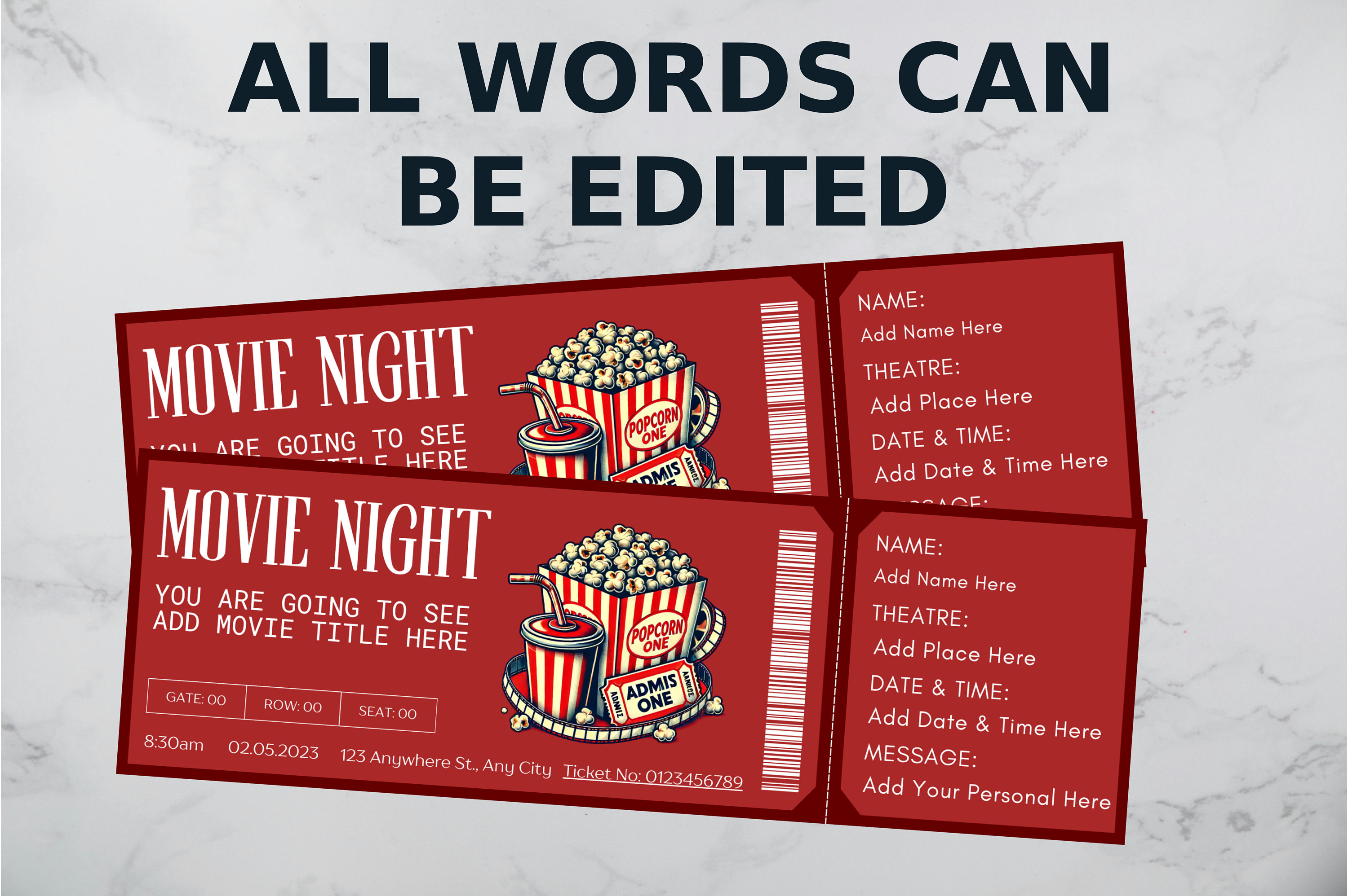 Printable MOVIE Gift Tickets. Cinema Themed Gift Reveal Ticket ...