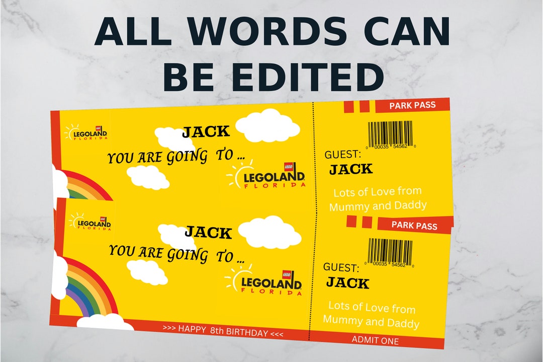 Legoland ,digital , Editable, Download, Ticket, Voucher,holiday ...