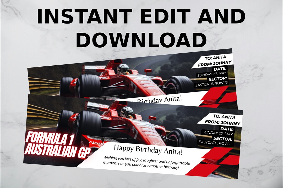Customizable Formula 1 Gift Ticket - Instant PDF Download for a Unique ...