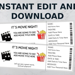 Printable MOVIE Gift Tickets. Cinema Themed Gift Reveal Ticket ...