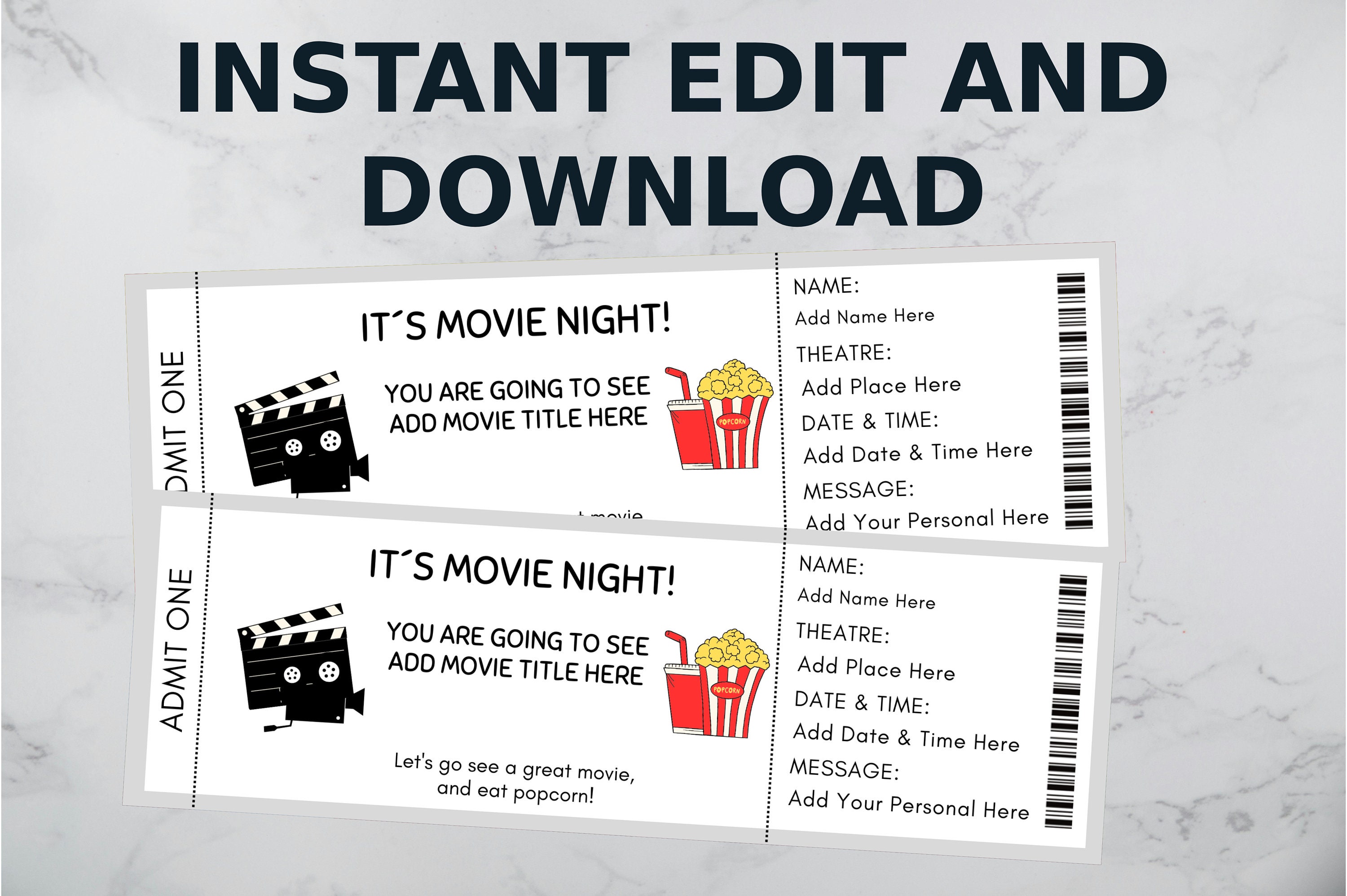 Printable MOVIE Gift Tickets. Cinema Themed Gift Reveal Ticket ...