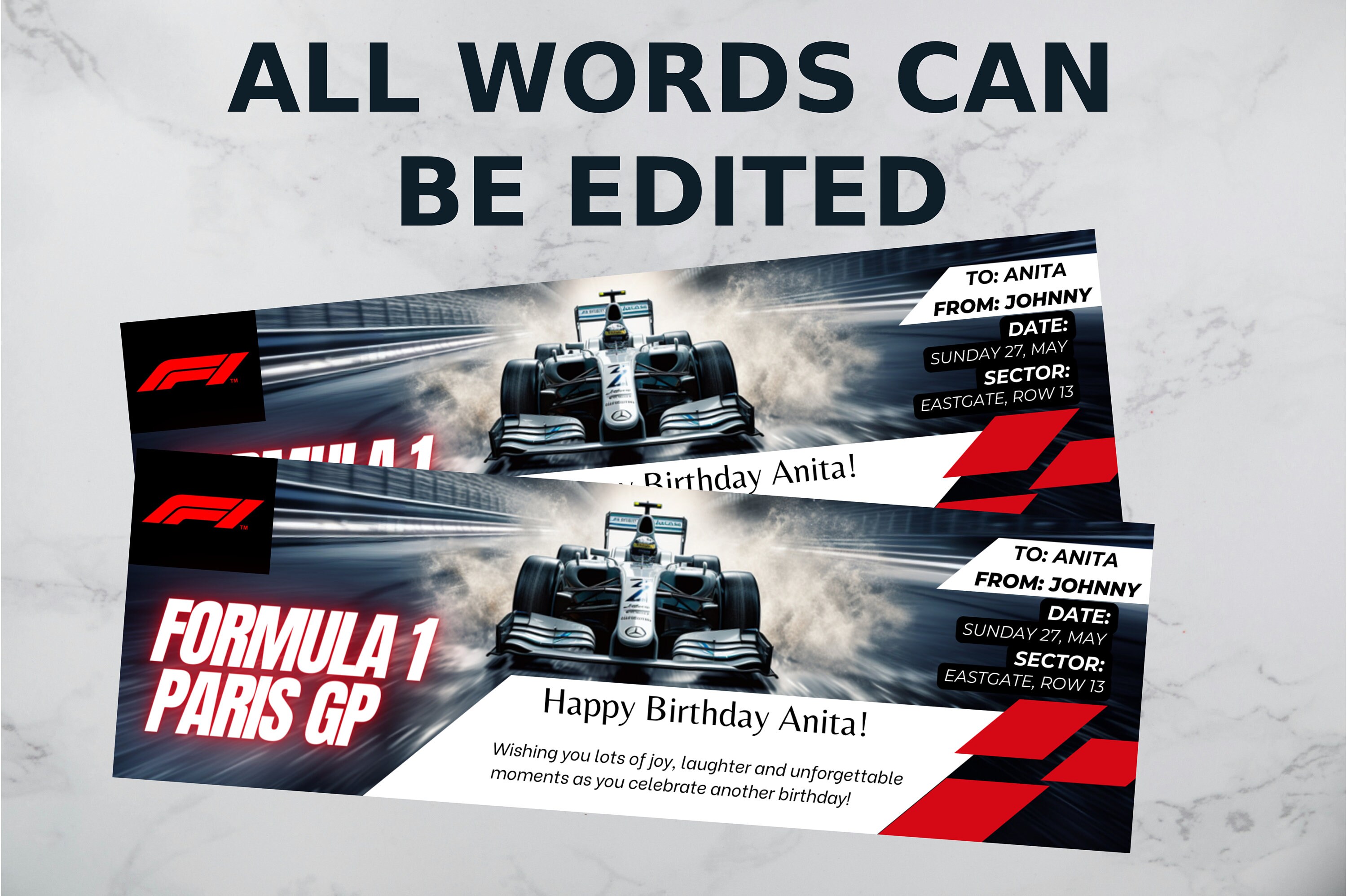 Customizable Formula 1 Gift Ticket Instant PDF Download for a Unique ...