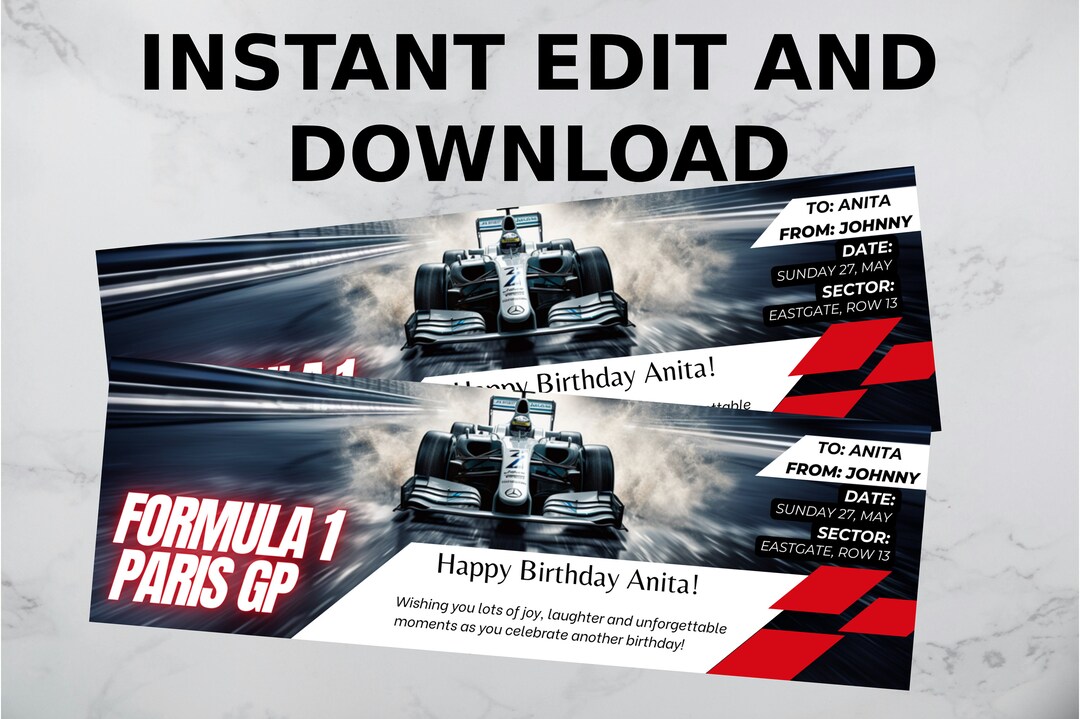 Customizable Formula 1 Gift Ticket - Instant PDF Download for a Unique ...