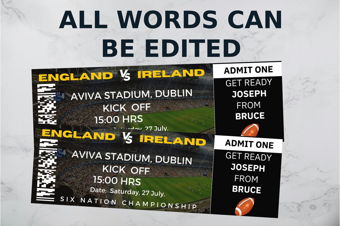 PERSONALISED Rugby Ticket Sports Special Present Gift Voucher Christmas ...