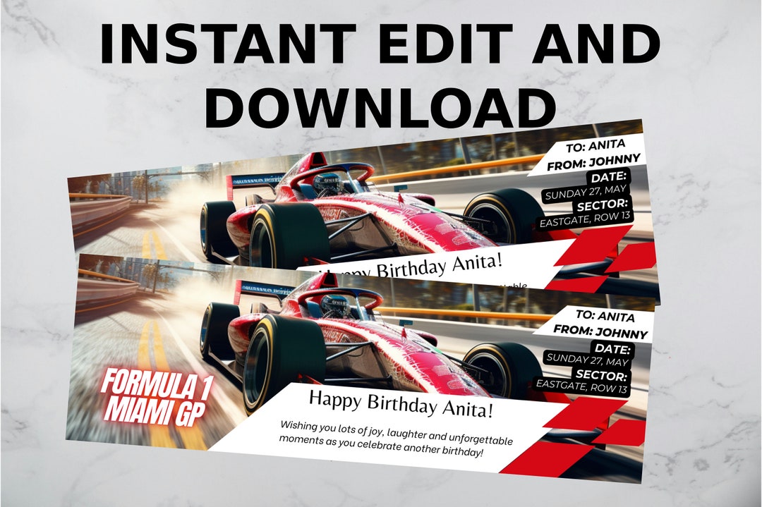 Customizable Formula 1 Gift Ticket - Instant PDF Download for a Unique ...