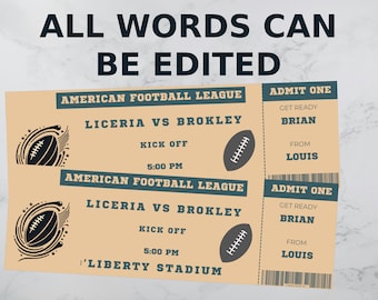 Nfl Ticket Template, Event Ticket, Football Game Ticket, Sports Event ...