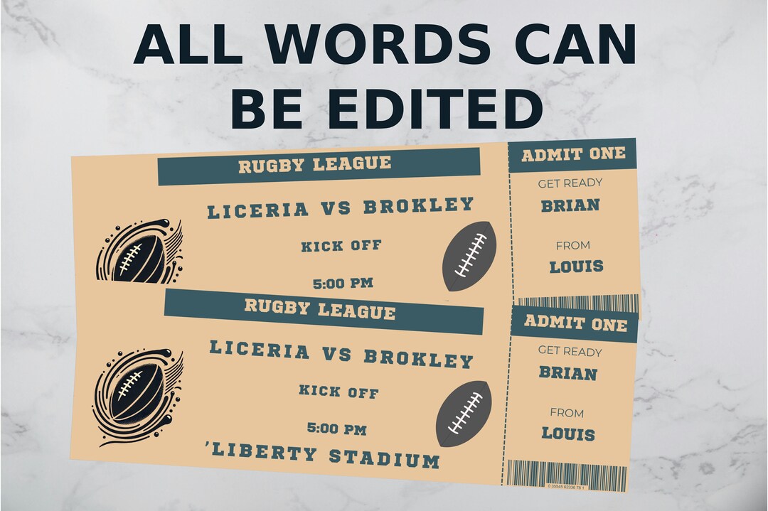 PERSONALISED Rugby Ticket Sports Special Present Gift Voucher Gift ...