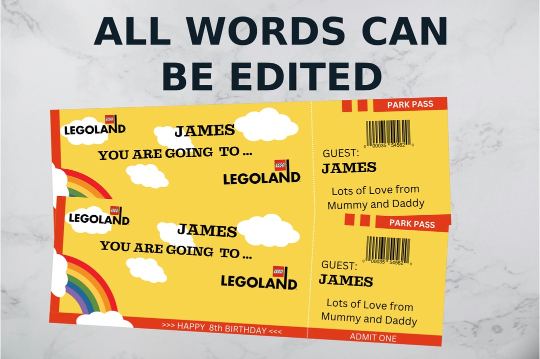 Legoland ,digital , Editable, Download, Ticket, Voucher,holiday ...