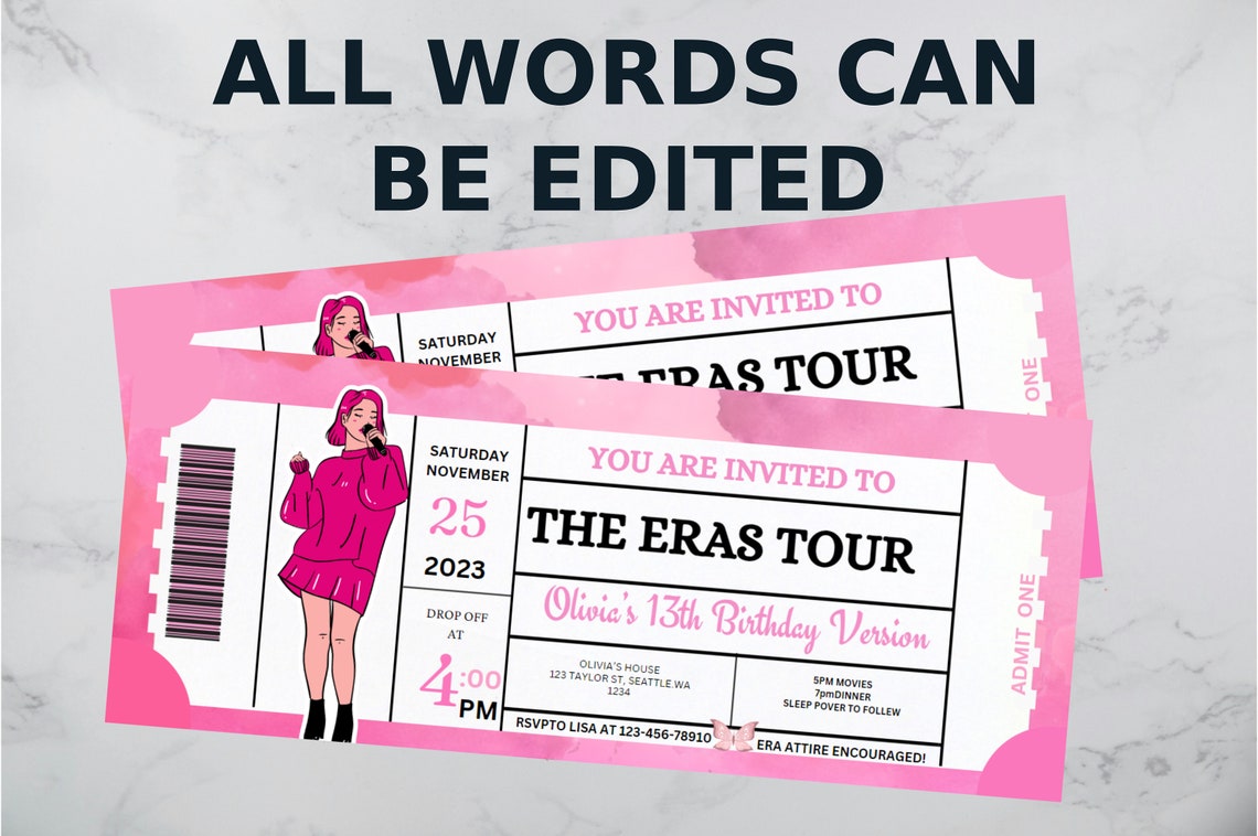 Surprise Music Tour Ticket Stub, Birthday Invite, Concert Keepsake ...