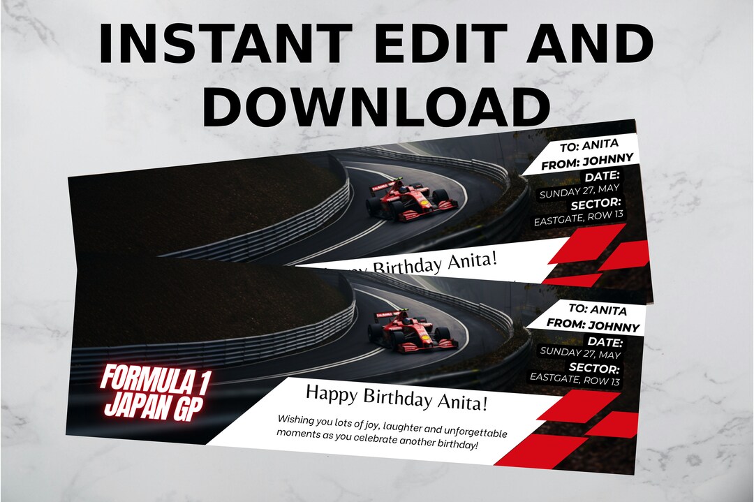 Customizable Formula 1 Gift Ticket - Instant PDF Download for a Unique ...
