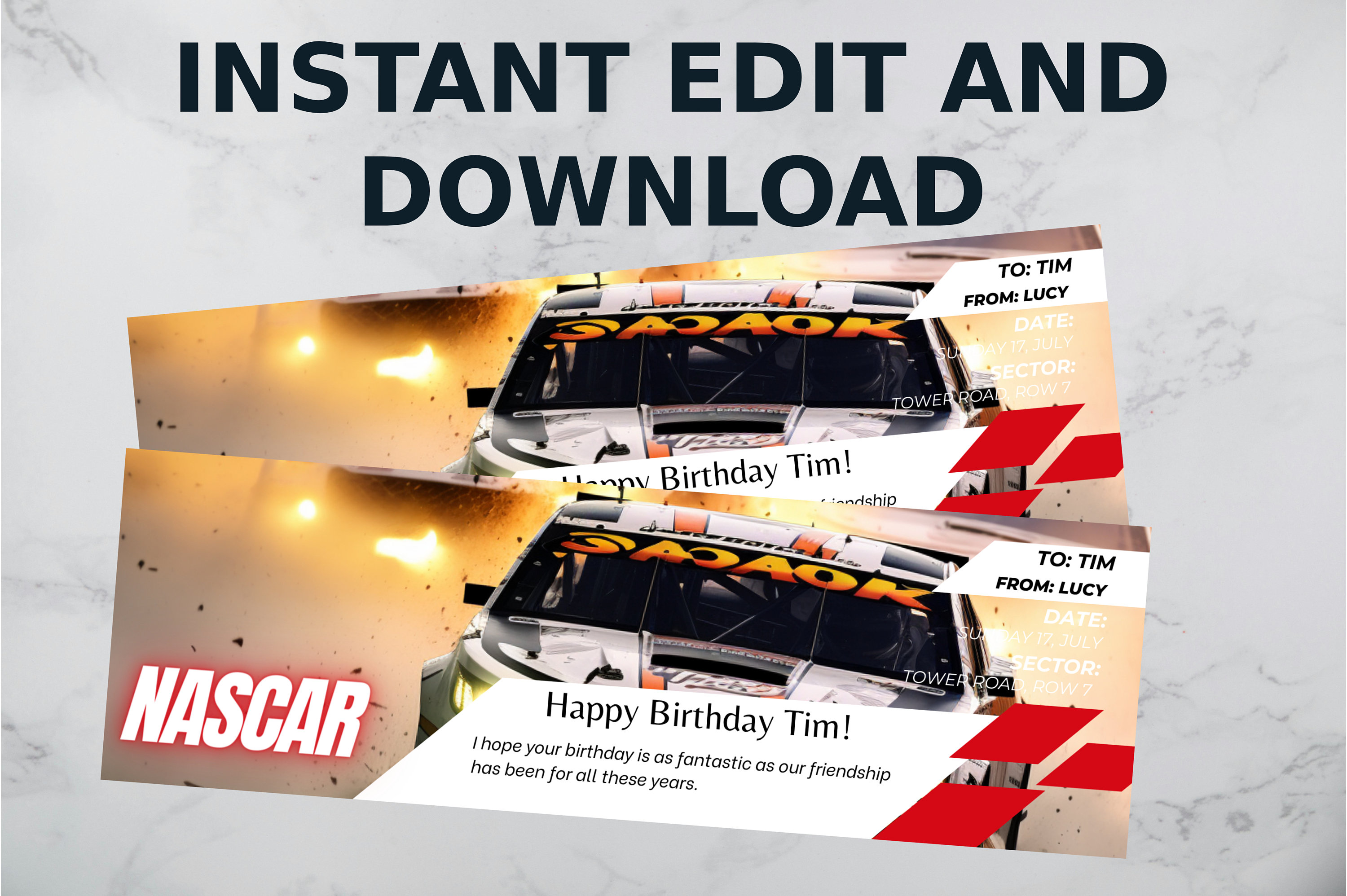 Editable NASCAR Birthday Reveal Car Race Gift Template. Nascar Keepsake ...