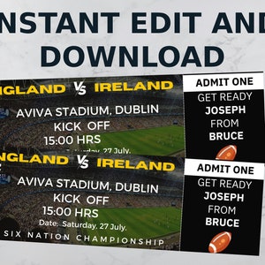 PERSONALISED Rugby Ticket Sports Special Present Gift Voucher Christmas ...