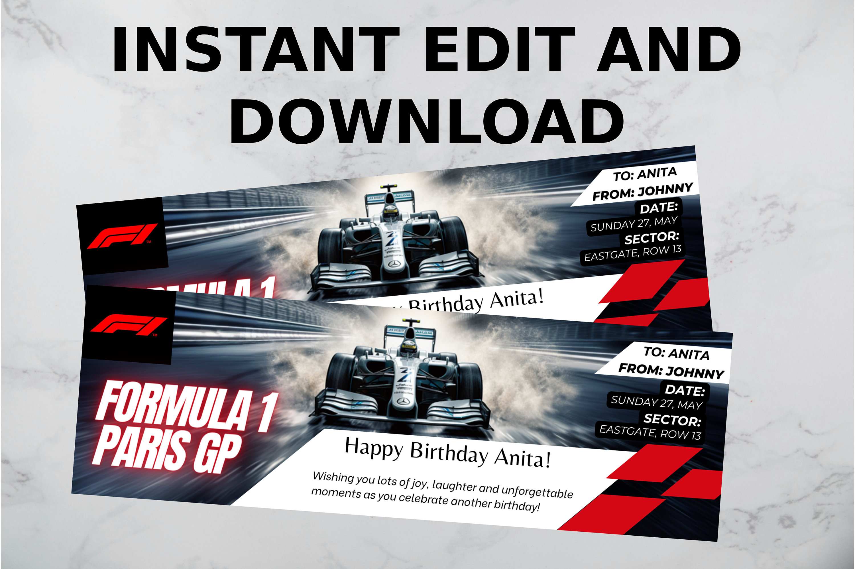 Customizable Formula 1 Gift Ticket Instant PDF Download for a Unique ...