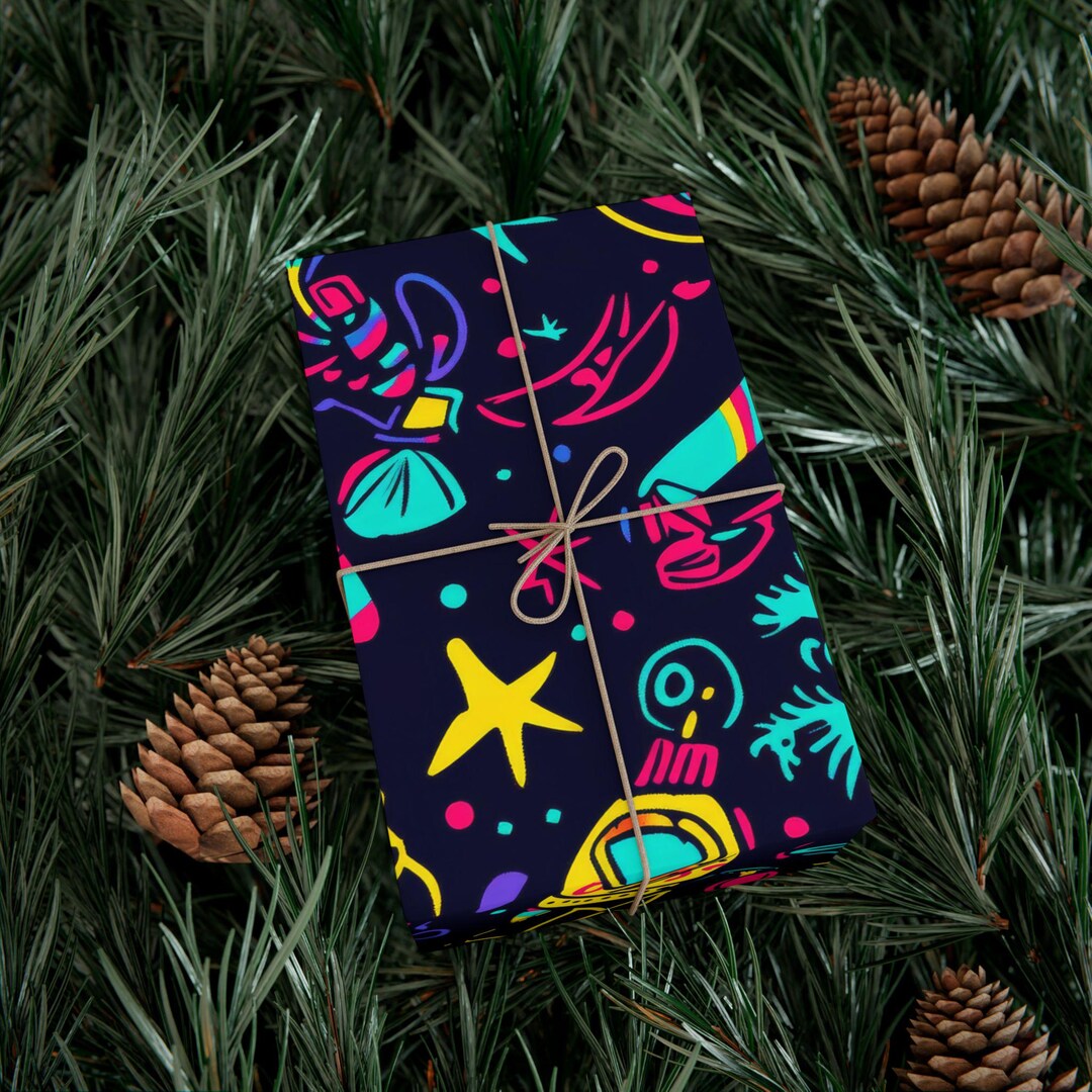 Neon Holiday Wrapping Paper - Unique and Vibrant Christmas Gift Wrap in ...