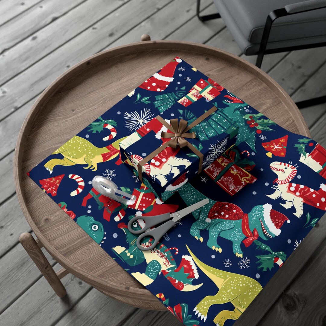 Festive Dinosaurs Wrapping Paper - Dino-mite Holiday Cheer - Etsy
