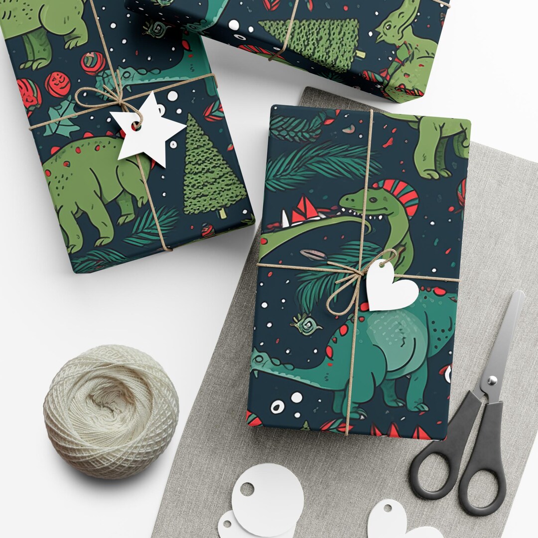Dino-mite Christmas Wrapping Paper - Festive Dinosaur Holiday Design - Etsy