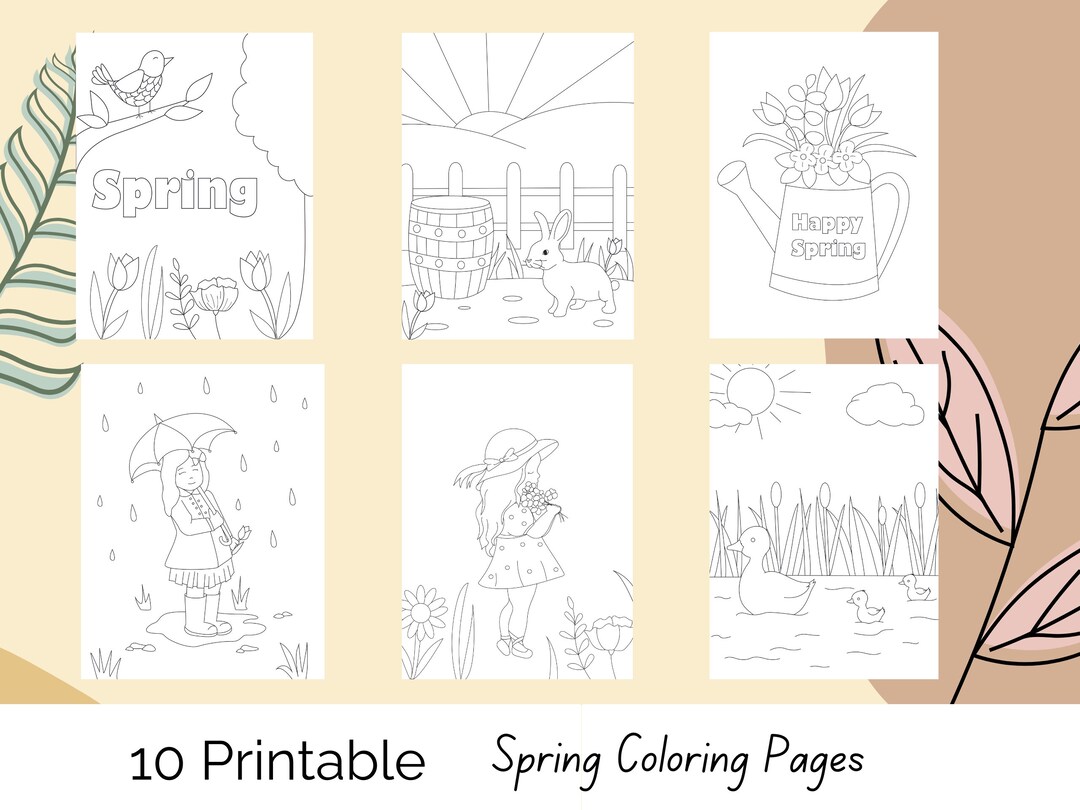 10 Printable Spring Coloring Pages Set of 10,instant Digital Download ...