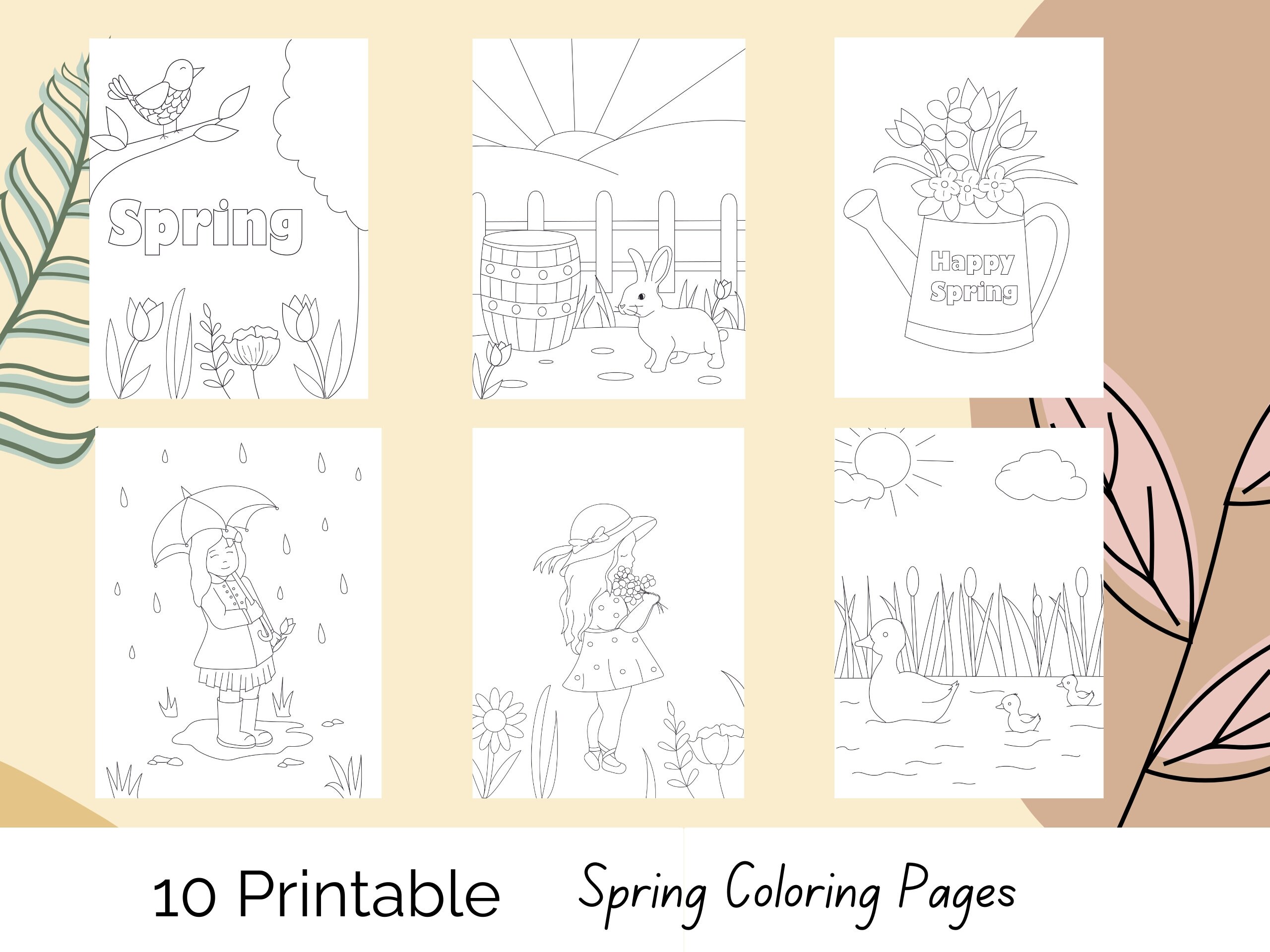 10 Printable Spring Coloring Pages Set of 10,instant Digital Download ...