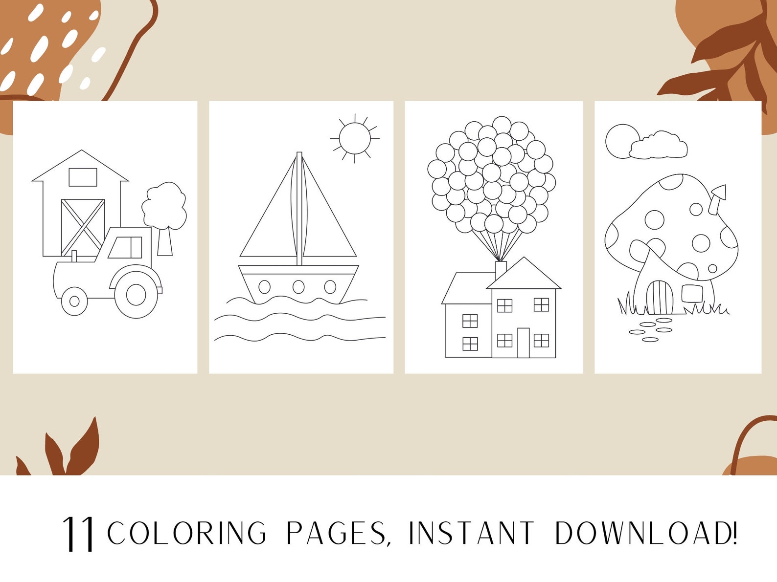 Set of 11 Coloring Pages, Kids Activity Coloring Pages, Preschool ...