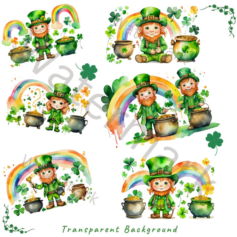 Cute St Patricks Day Clipart, DIGITAL Download, Watercolor Leprechaun ...