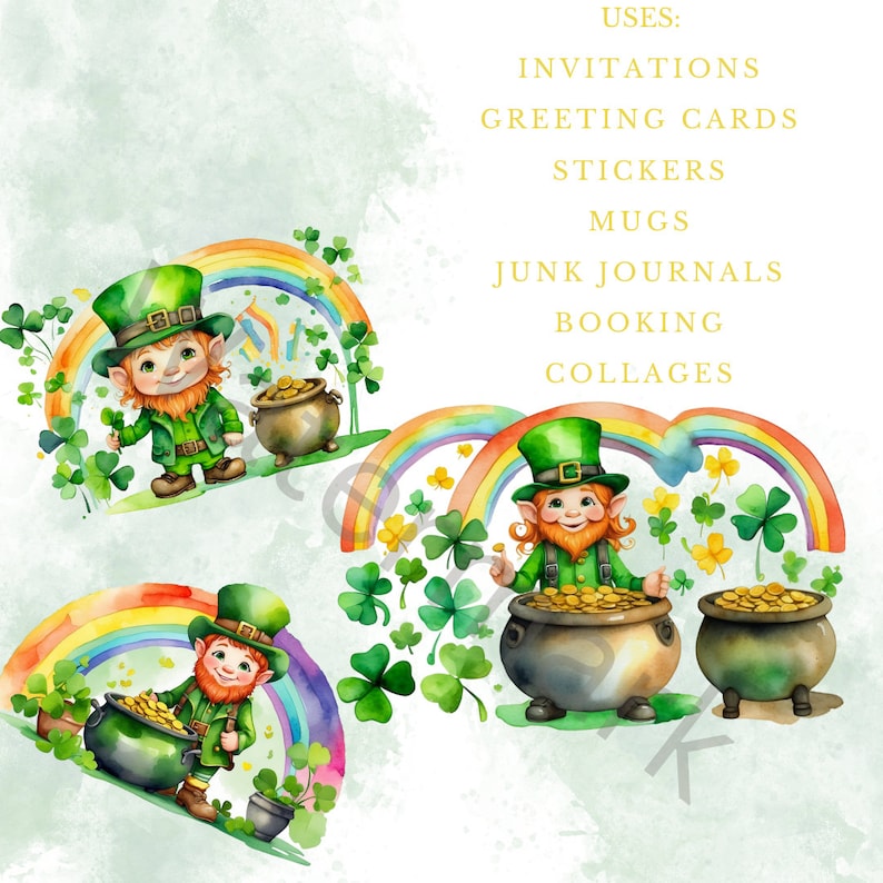 Cute St Patricks Day Clipart, DIGITAL Download, Watercolor Leprechaun ...