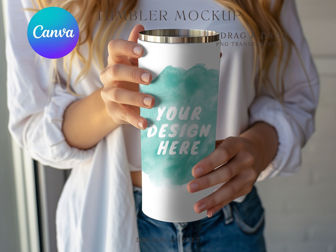 Custom Skinny Tumbler Model Mockup, Model Tumbler Mockup Drag and Drop ...