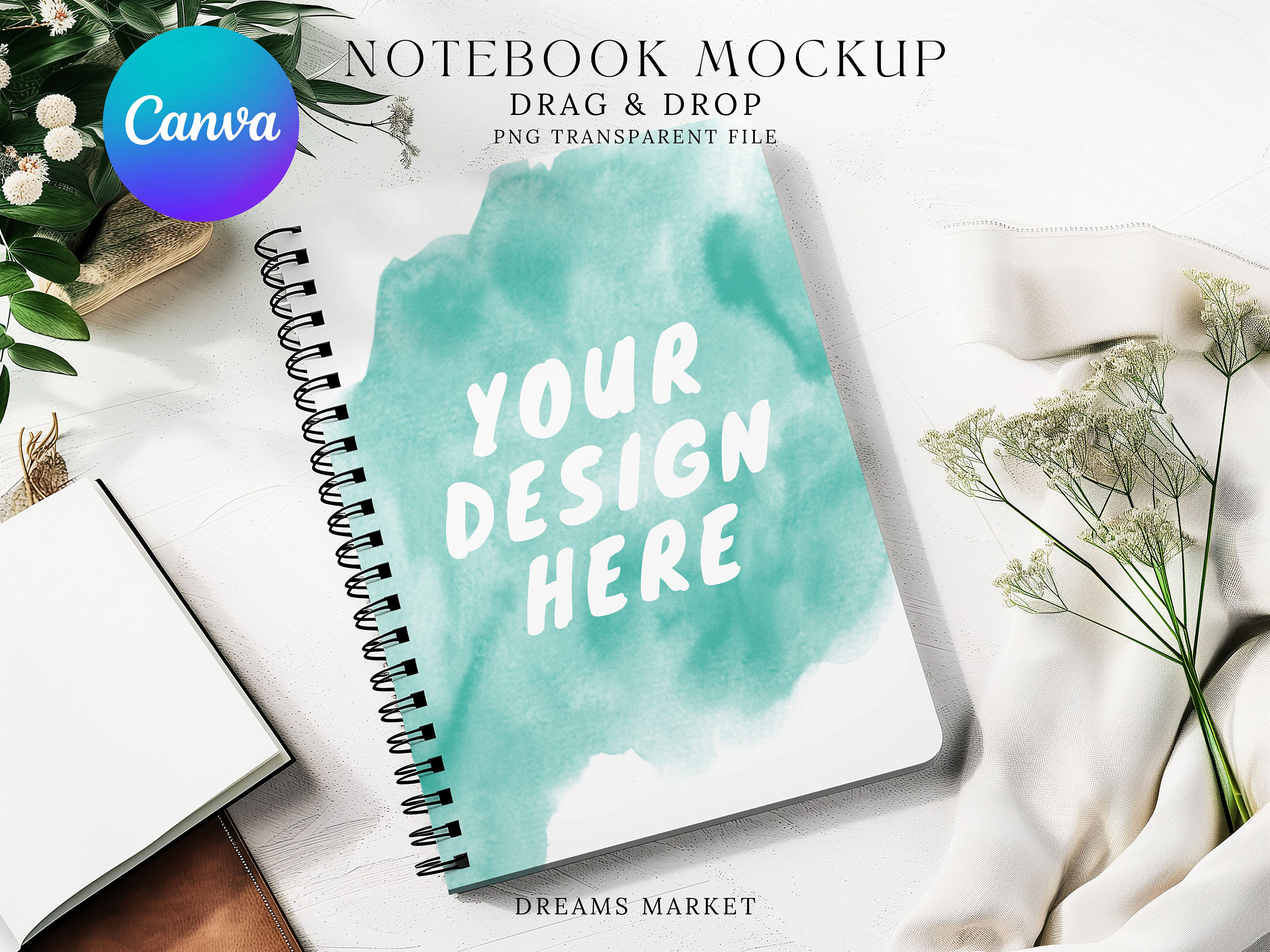 Spiral Notebook Mockup Drag and Drop Transparent Background PNG Mockup ...