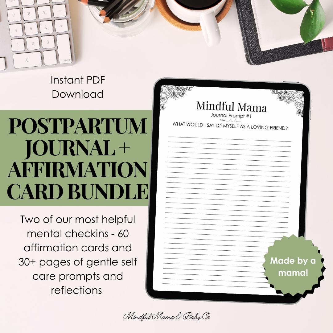 Postpartum Journal & Affirmation Cards - New Mom Self-care Digital PDF ...